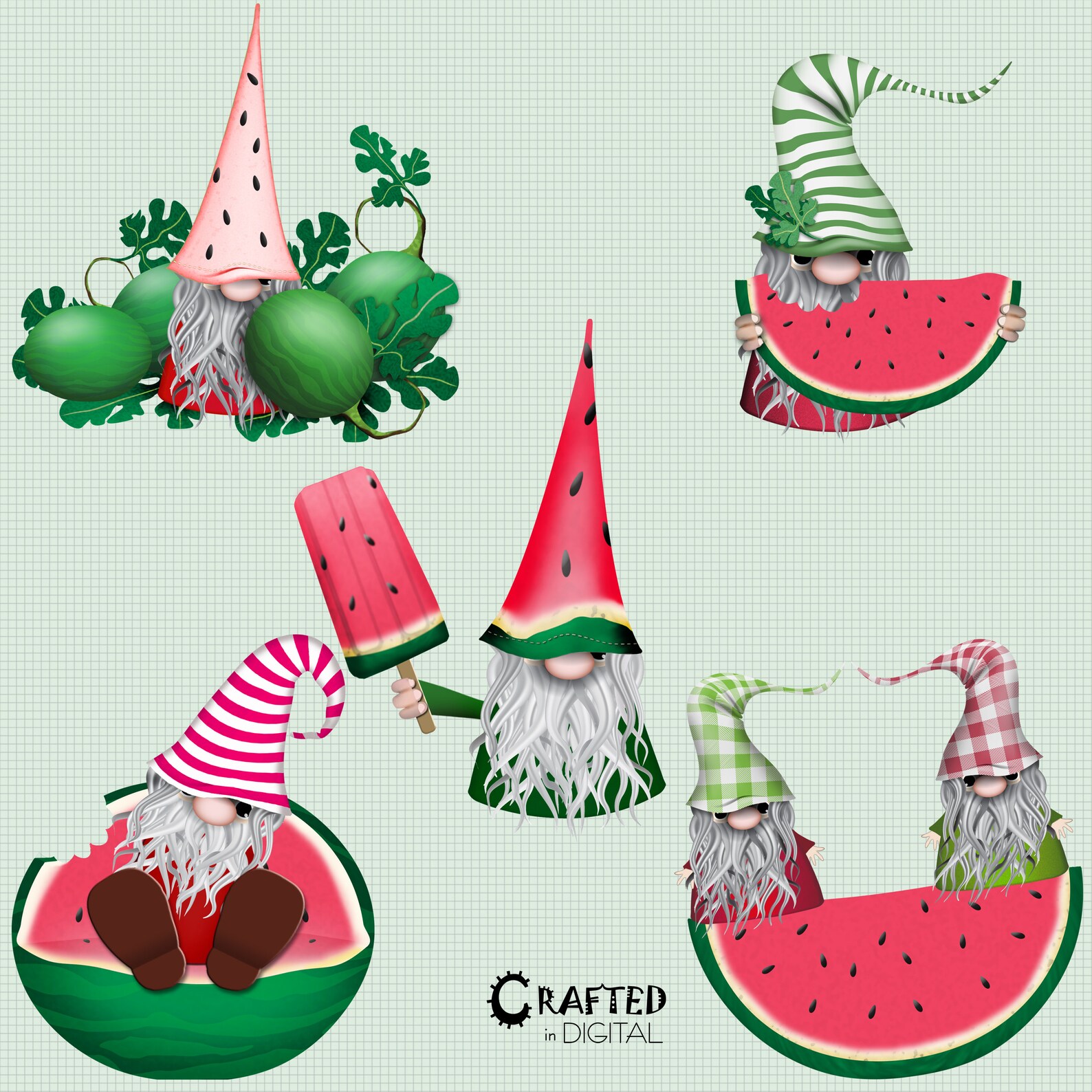 Watermelon Gnomes Summer Clipart Collection - Etsy