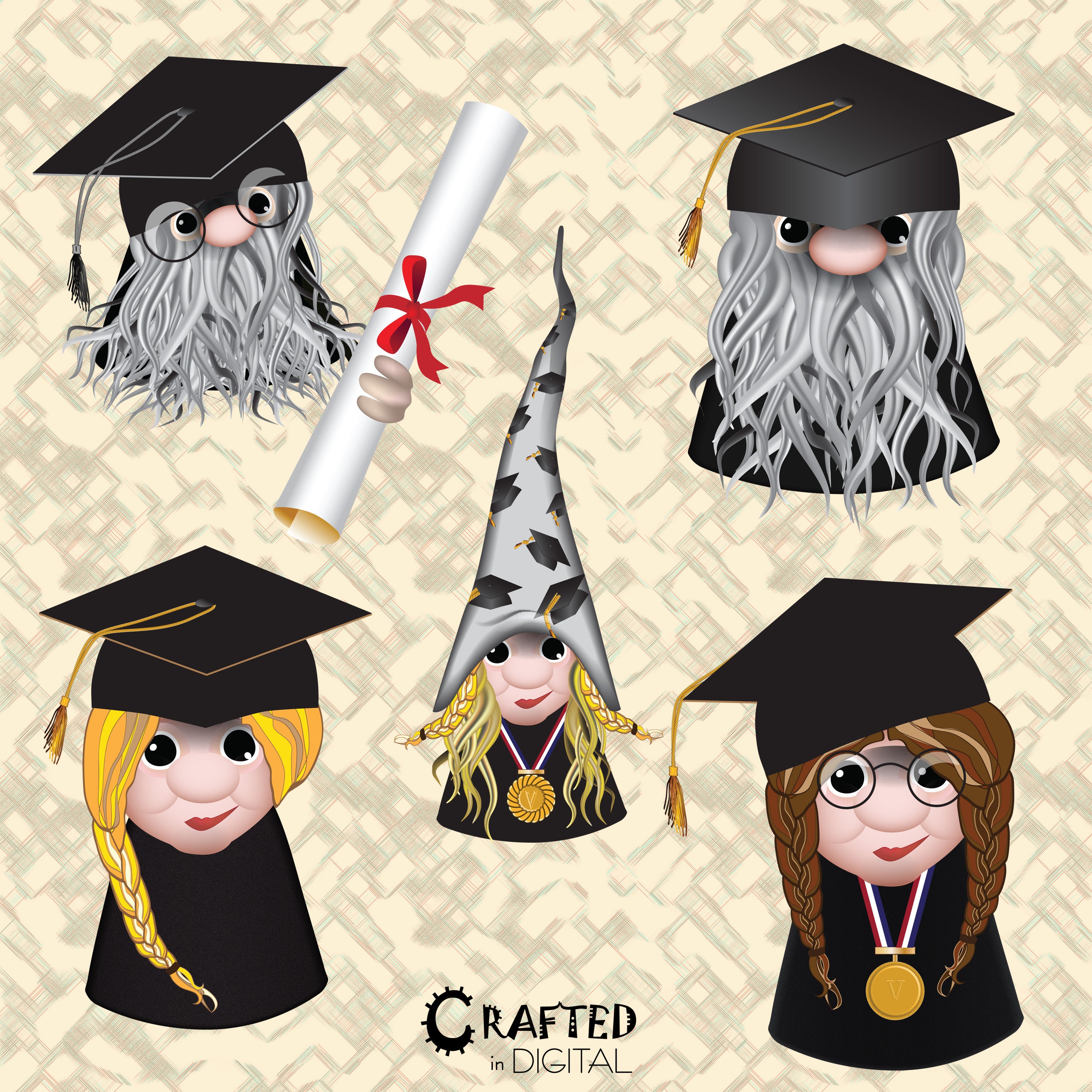 Graduation Gnomes Clipart Collection | Etsy