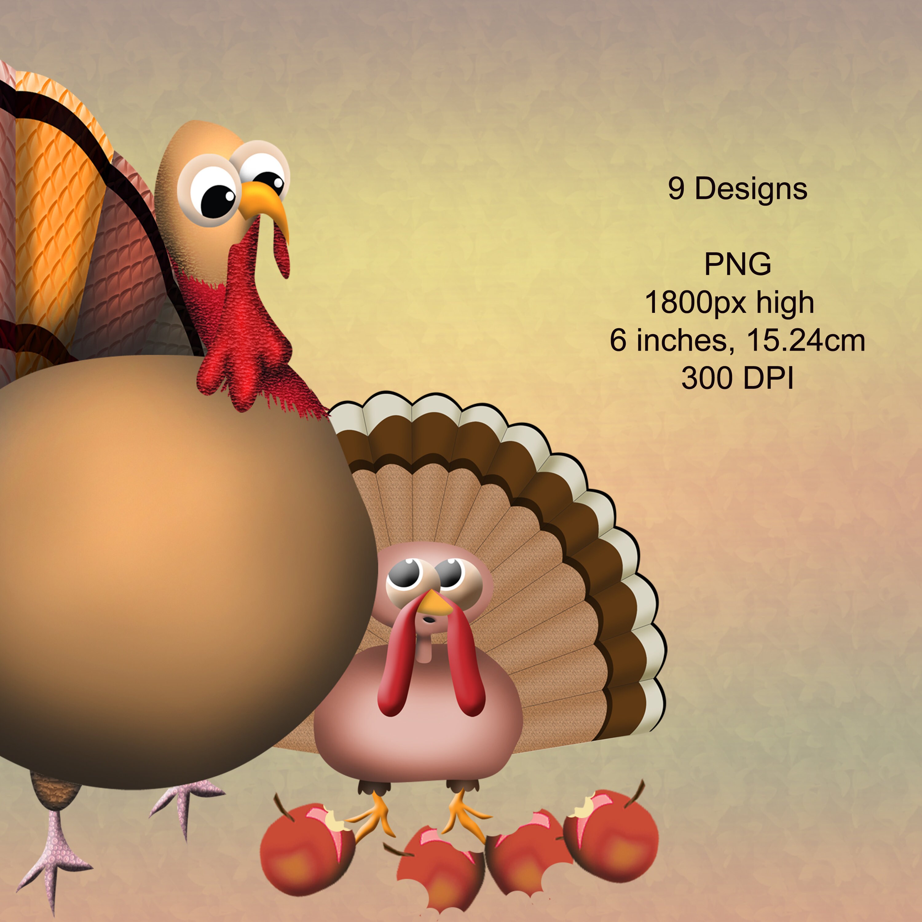 Thanksgiving Turkey Clipart: Fall Harvest PNG Graphics (digital ...
