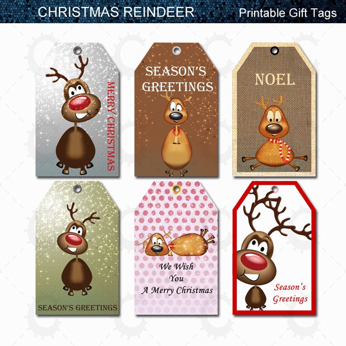18 Red Nosed Reindeer Printable Christmas Gift Tags | Etsy