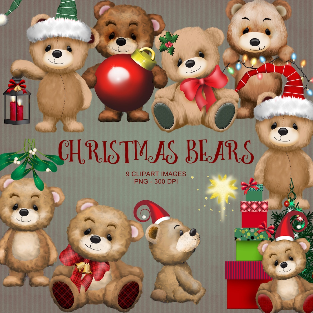 Christmas Teddy Bears - Clipart Collection - Etsy