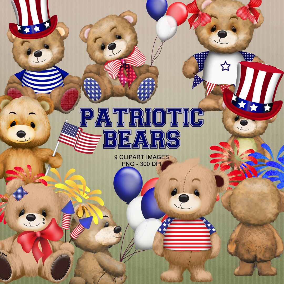Patriot Bears - American Patriotic & 4th of July Clipart Collection - Etsy
