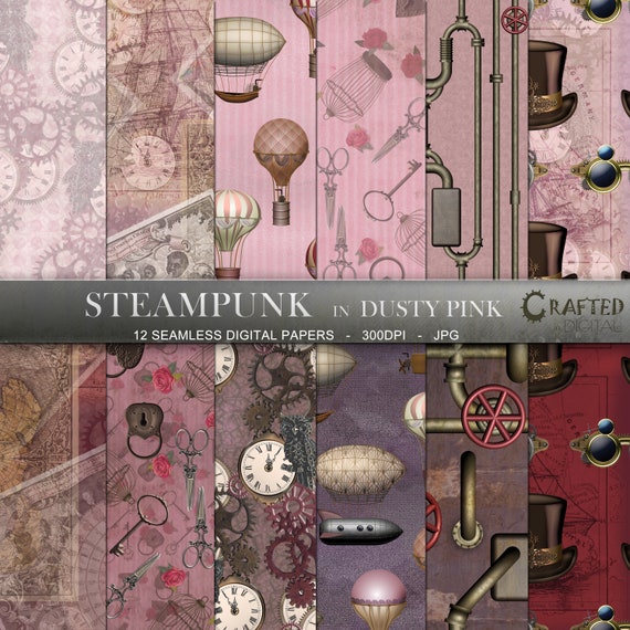 Steampunk Pink Digital Paper 12 x12 Seamless Digital Paper | Etsy