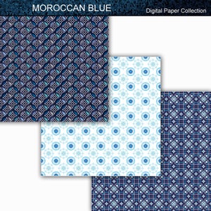 Moroccan Blue - Moroccan Tile Themed Digital Paper Collection 12x12 - Etsy