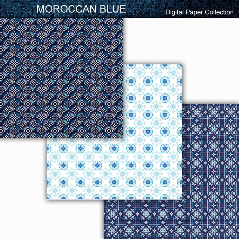 Moroccan Blue Moroccan Tile Themed Digital Paper Collection - Etsy