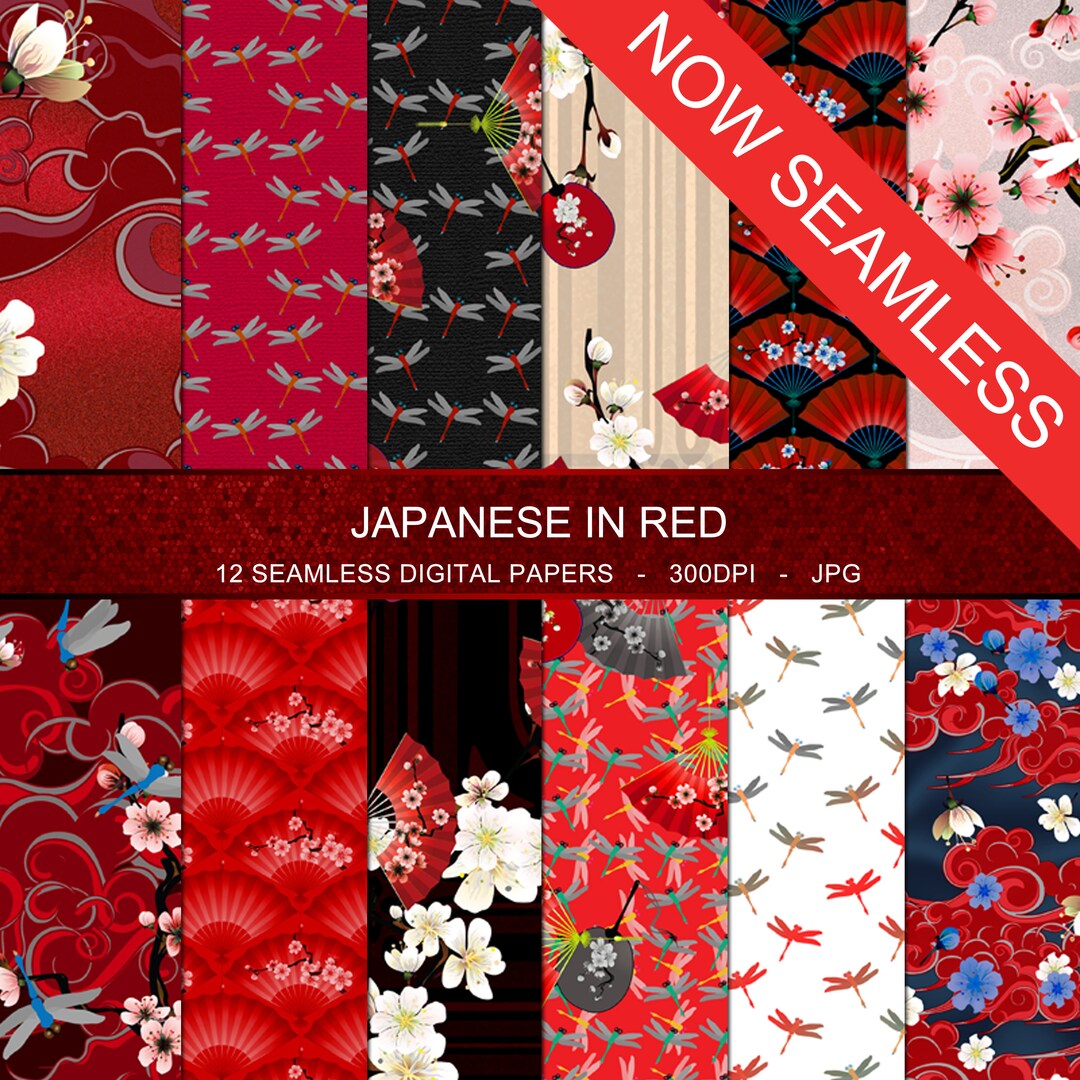 Japanese in Red - SEAMLESS Digital Paper Collection 12x12 - Etsy