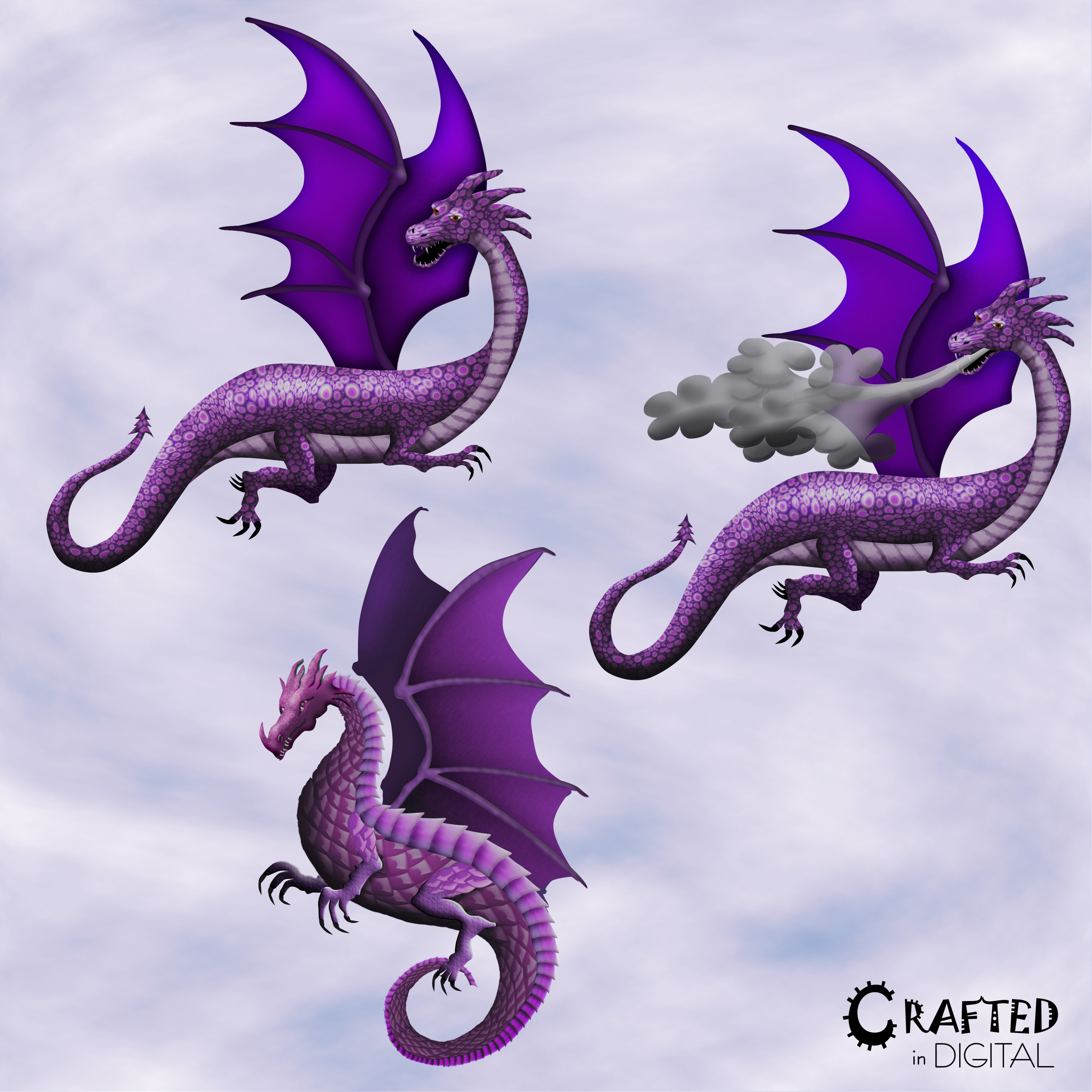 Purple Dragons Fantasy Dragons Clipart Collection - Etsy