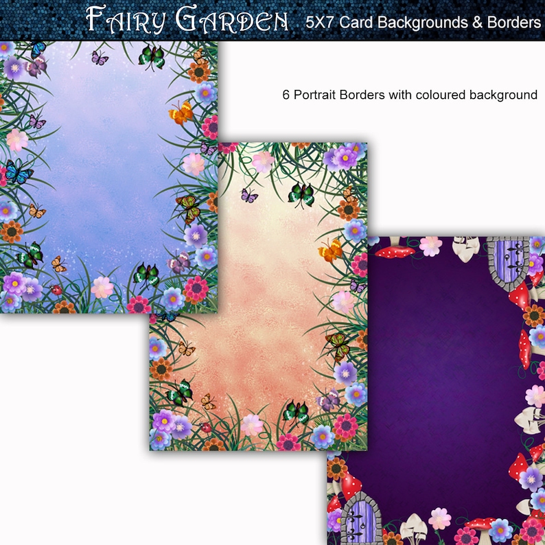 5x7 Fairy Garden Card Backgrounds Borders and Transparent | Etsy