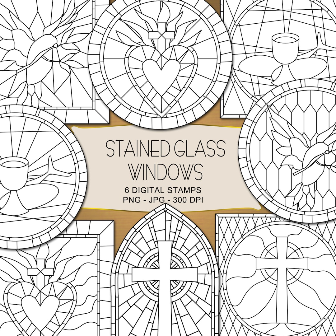 Stained Glass Windows Digital Stamps: Religious Themes (digital ...