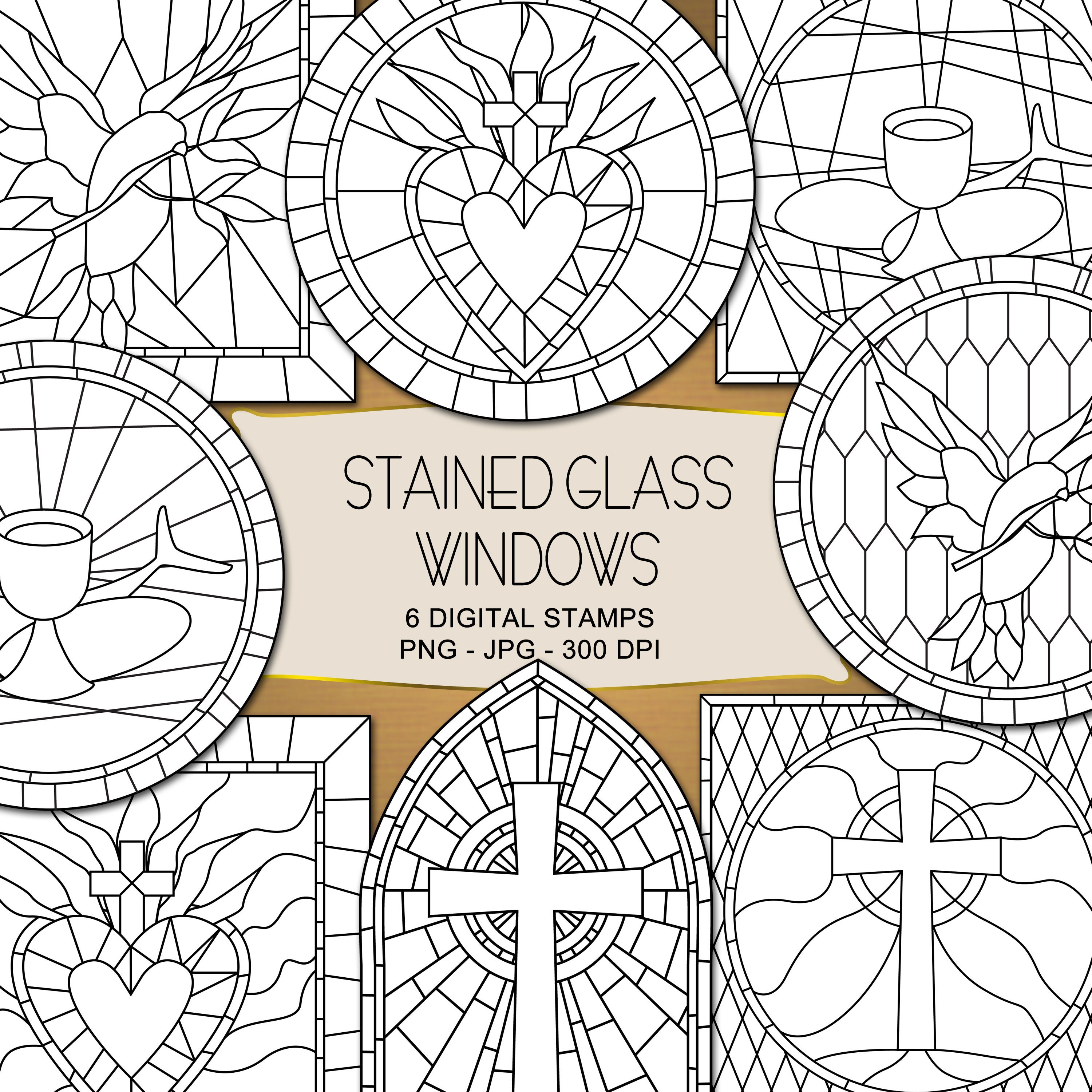 Stained Glass Windows Digital Stamps: Religious Themes (digital ...