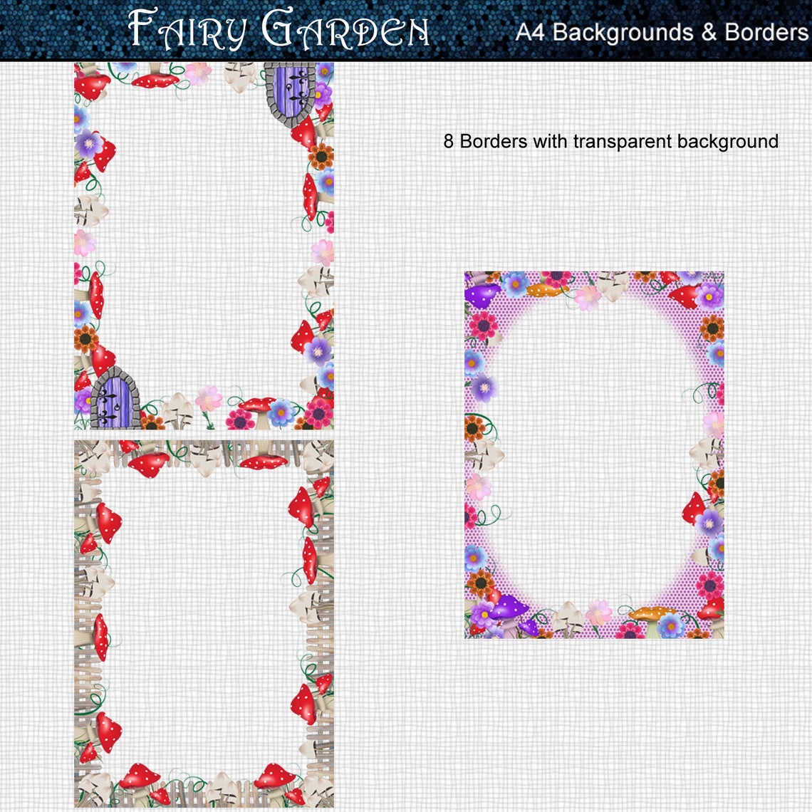 A4 Fairy Garden Backgrounds Borders and Transparent Frames. | Etsy