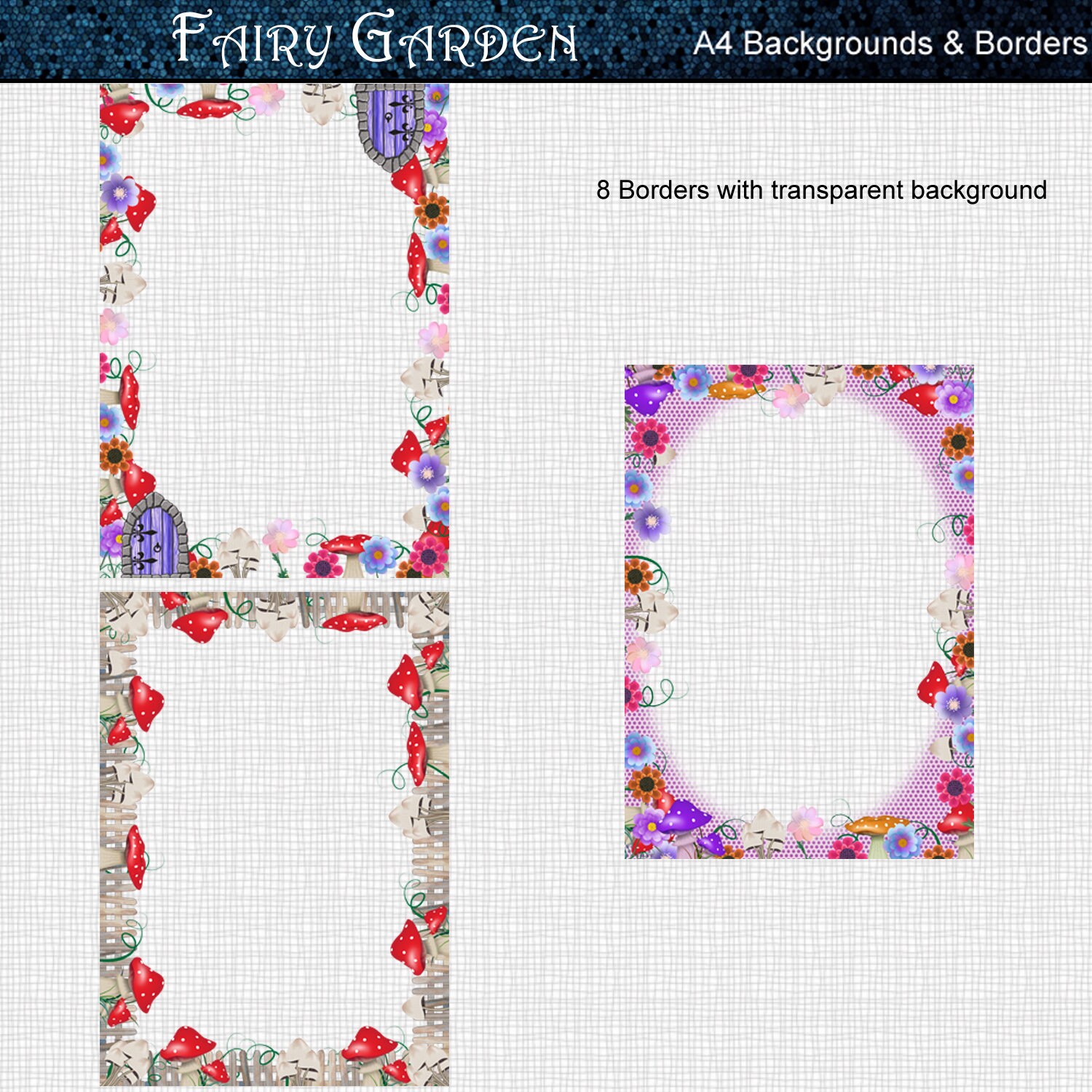 A4 Fairy Garden Backgrounds Borders and Transparent Frames. | Etsy UK