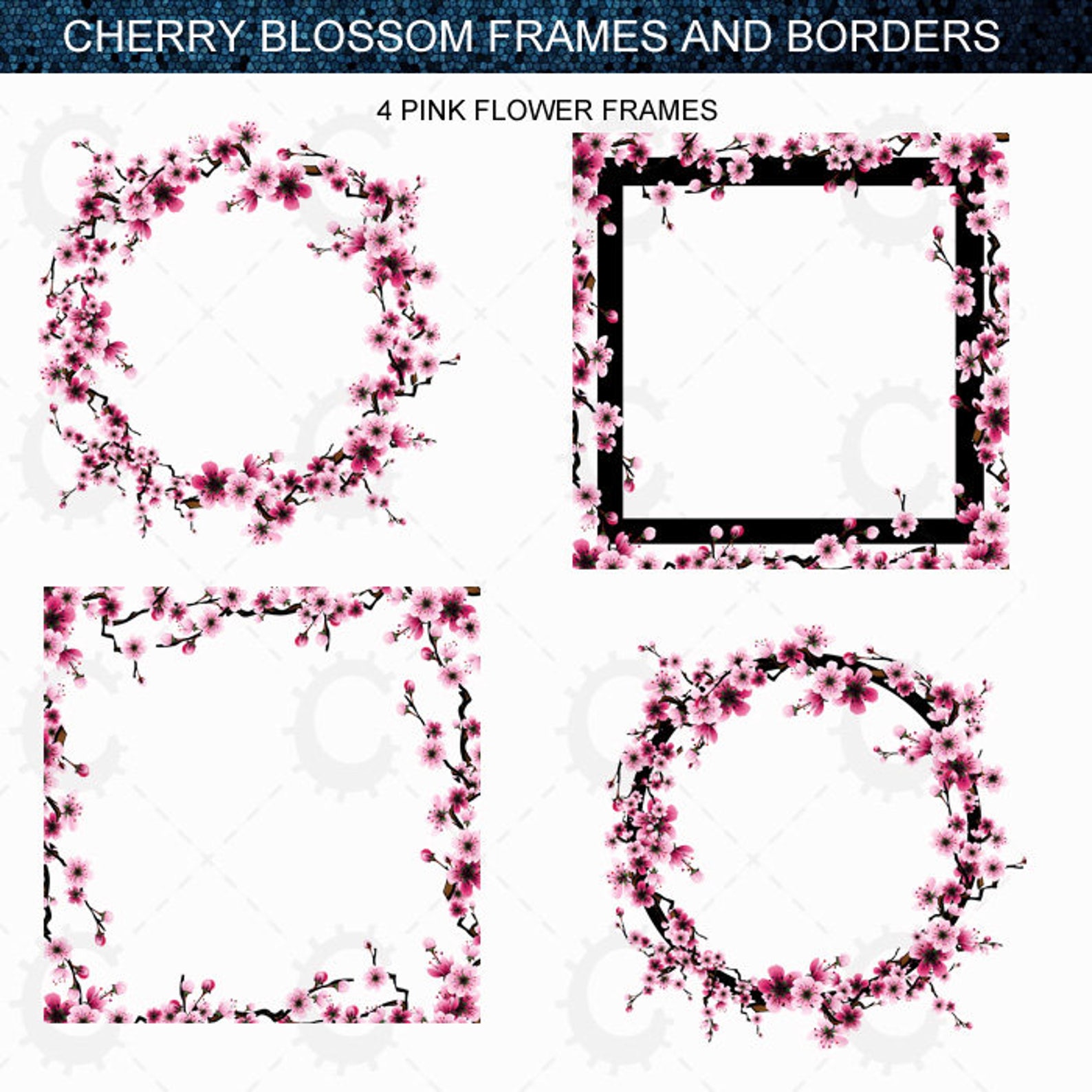 16 Cherry Blossom/sakura Borders and Frames in Pink and White - Etsy