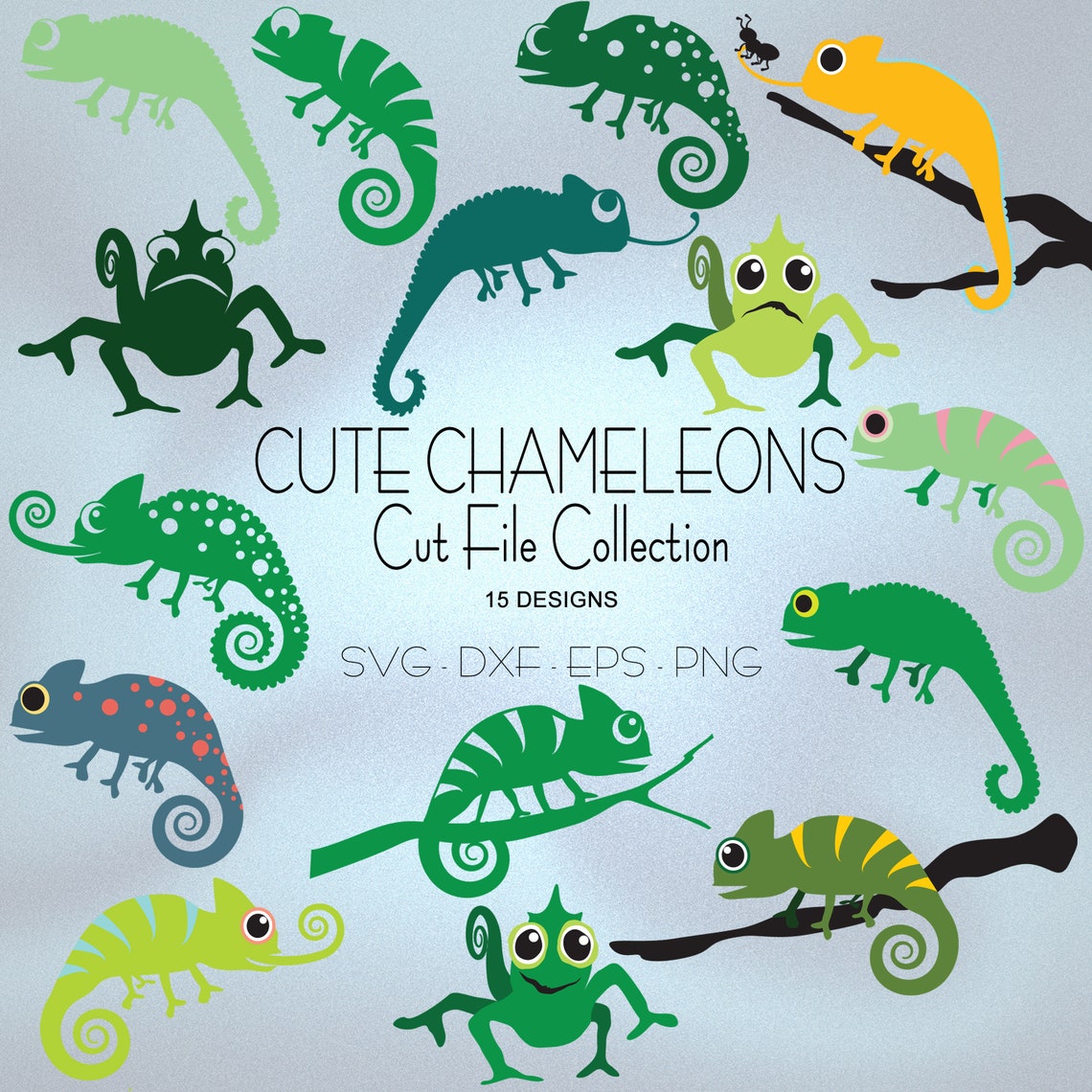 Cute Chameleons Cut File Collection svg/dxf/eps/png files | Etsy