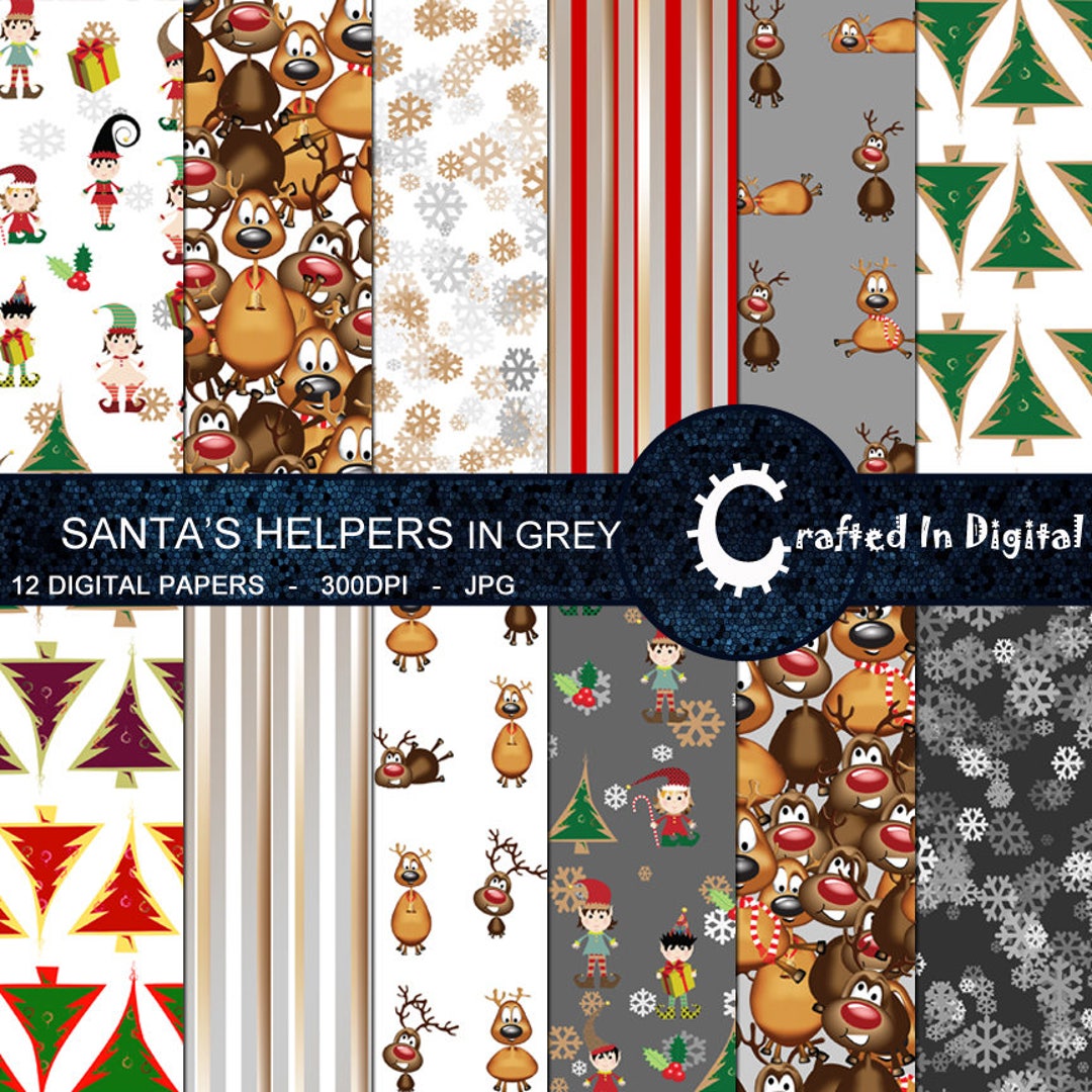 Santa's Helpers in Grey- Digital Paper Collection 12x12 - Etsy