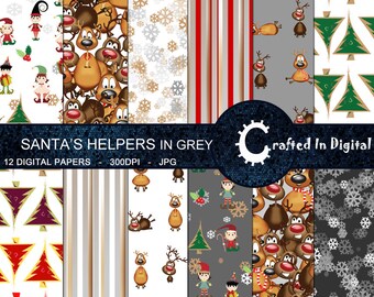 Santa's Helpers in Red Digital Paper Collection 12x12 | Etsy