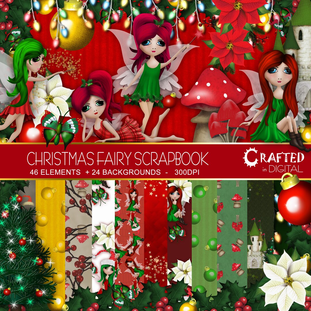 Christmas Fairies Scrapbook Kit - 70 Backgrounds, Frames and Image ...