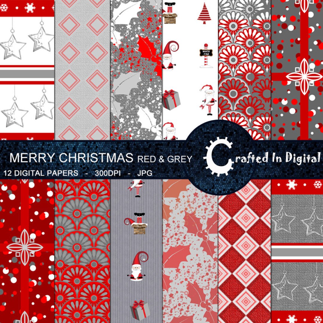 Merry Christmas in Red and Grey - Digital Paper Collection 12x12 - Etsy