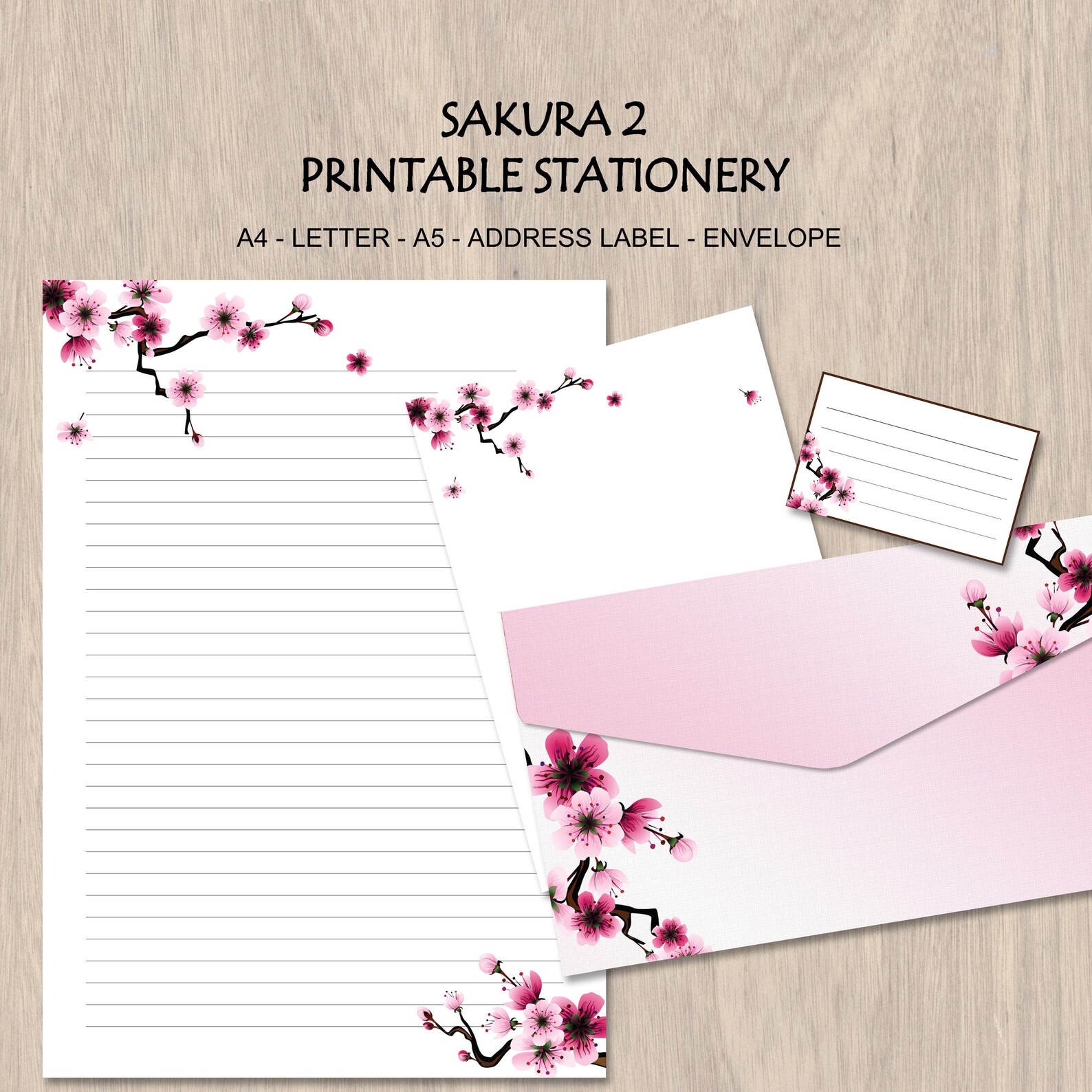 Sakura 2 - Cherry Blossom Printable Stationery Set - Digital Letter ...