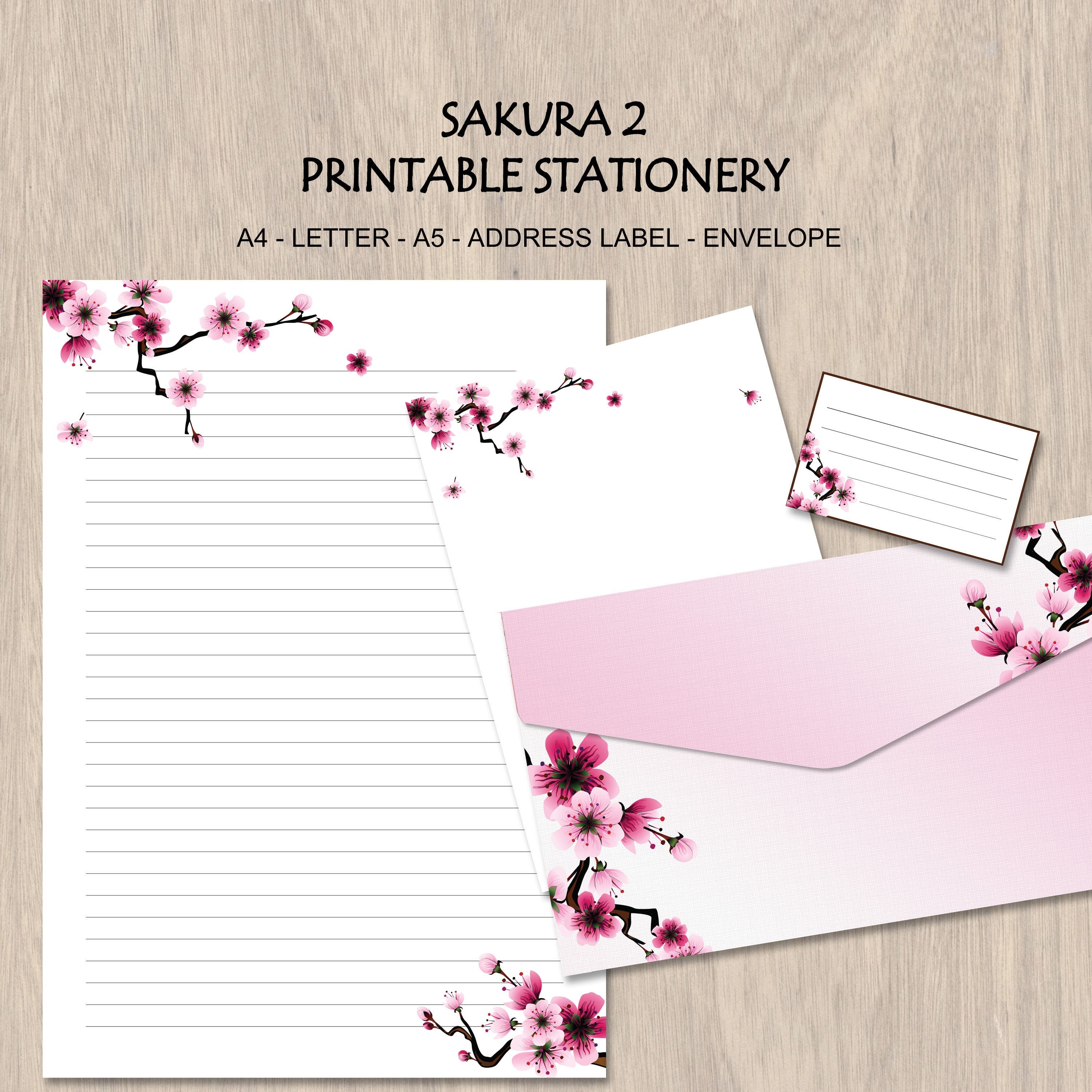 Sakura 2 - Cherry Blossom Printable Stationery Set - Digital Letter ...