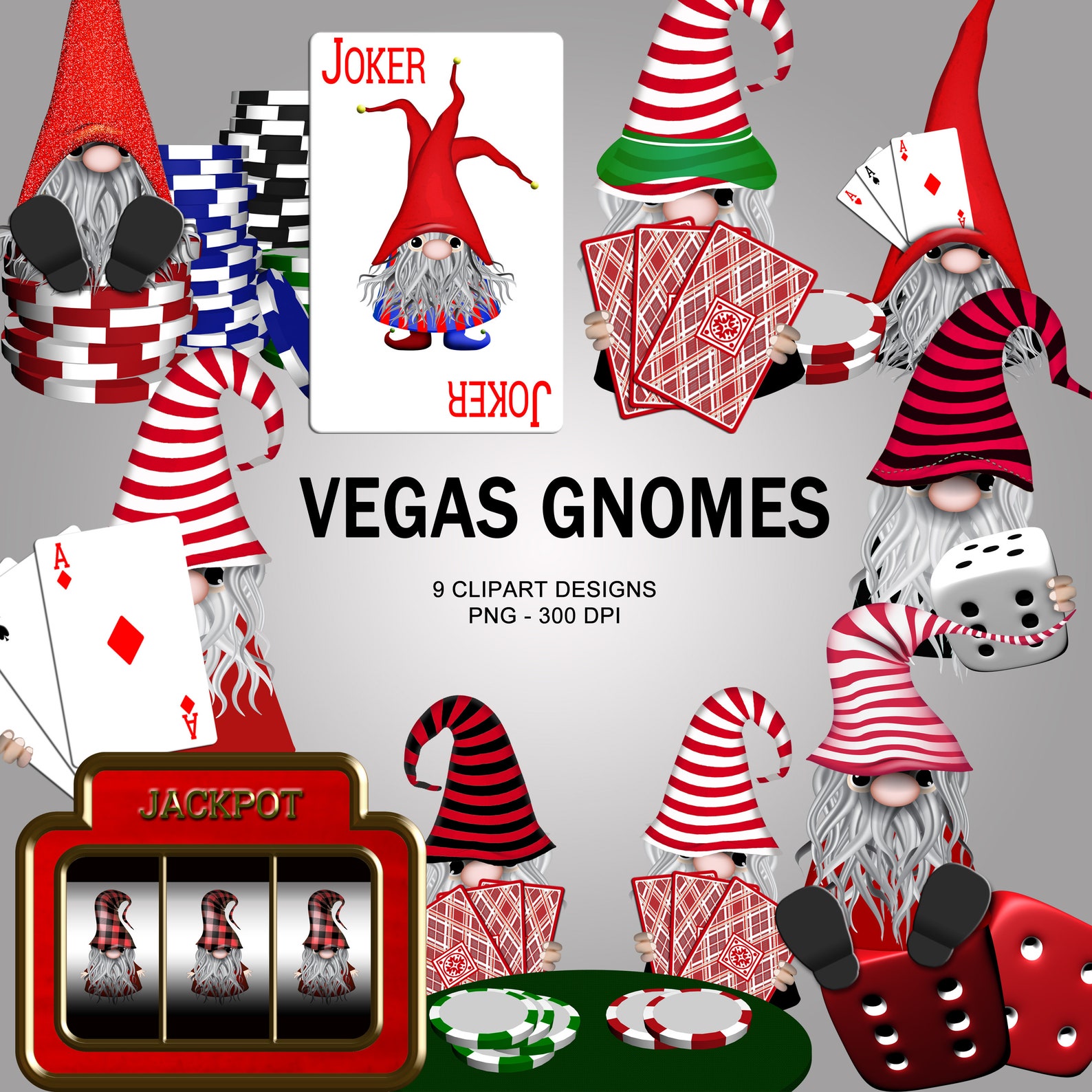Vegas Gnomes Casino Poker Cards Clipart Collection - Etsy