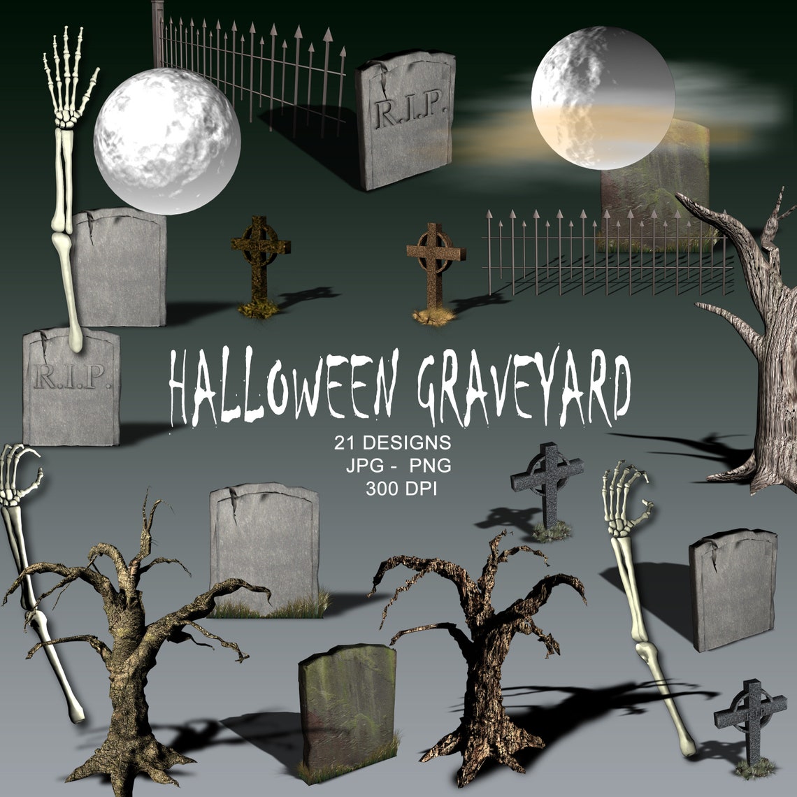 3D Halloween Graveyard Clipart Collection - Etsy