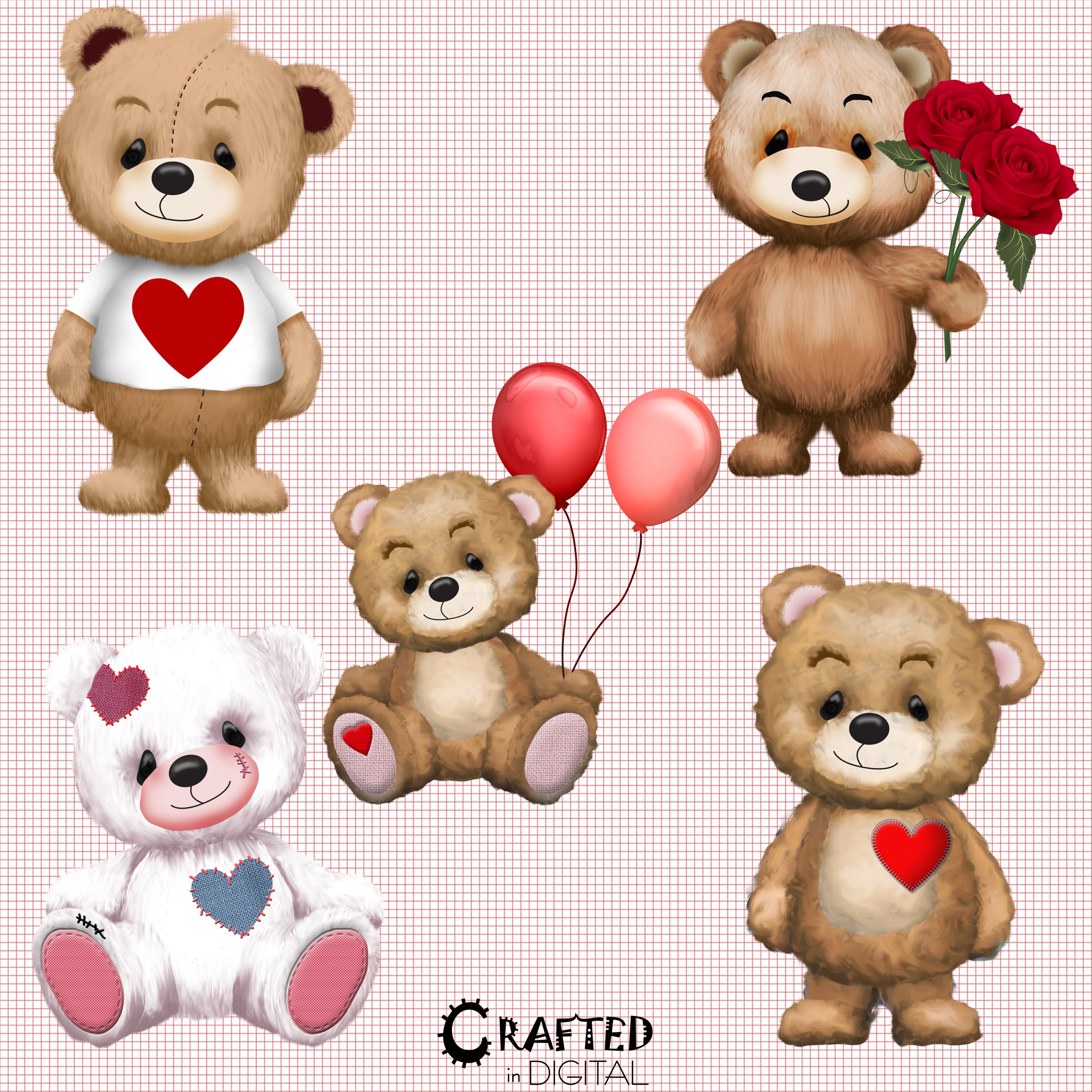 Valentine Bears Clipart Collection - Etsy