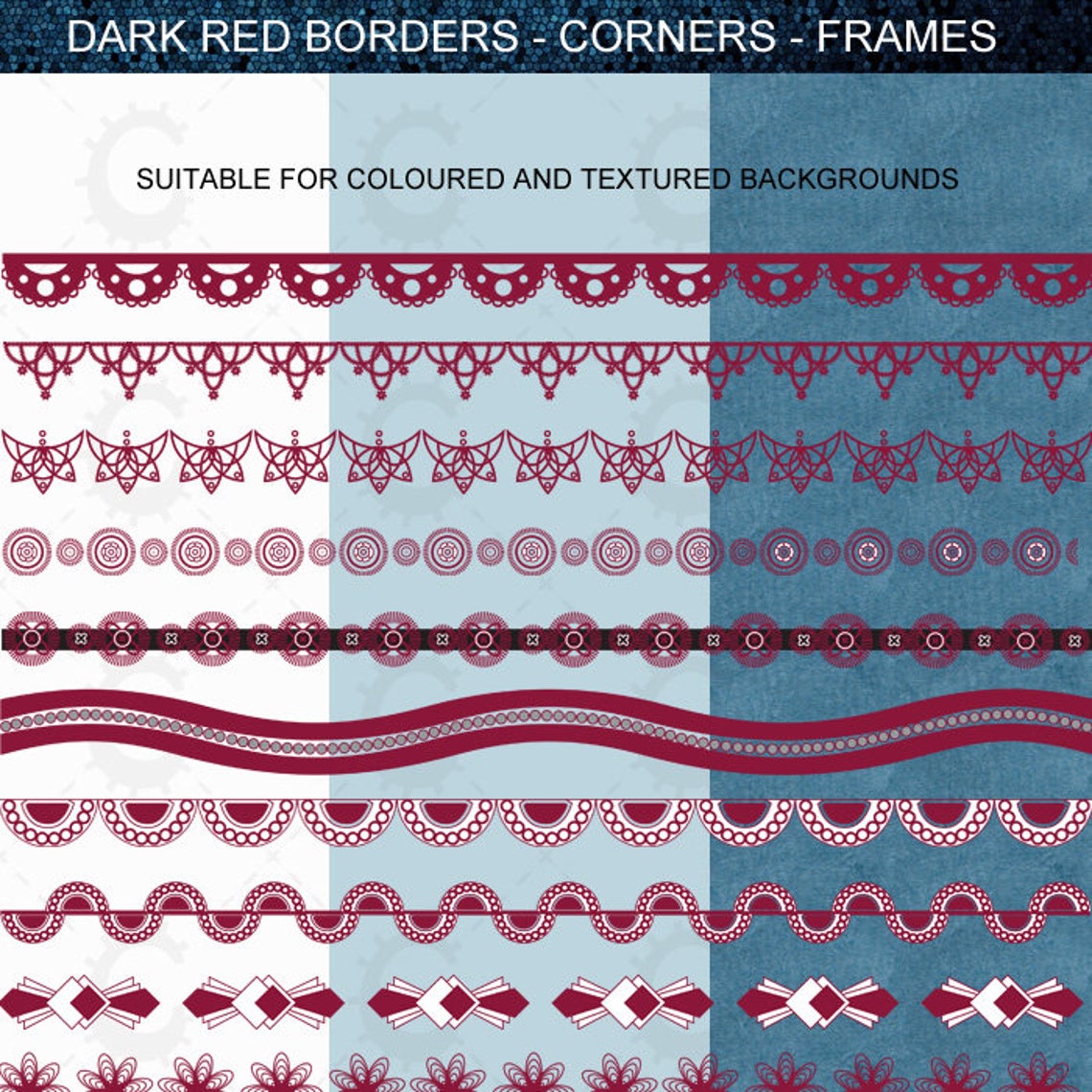12 Dark Red Borders With Matching Corners and Frames PNG - Etsy