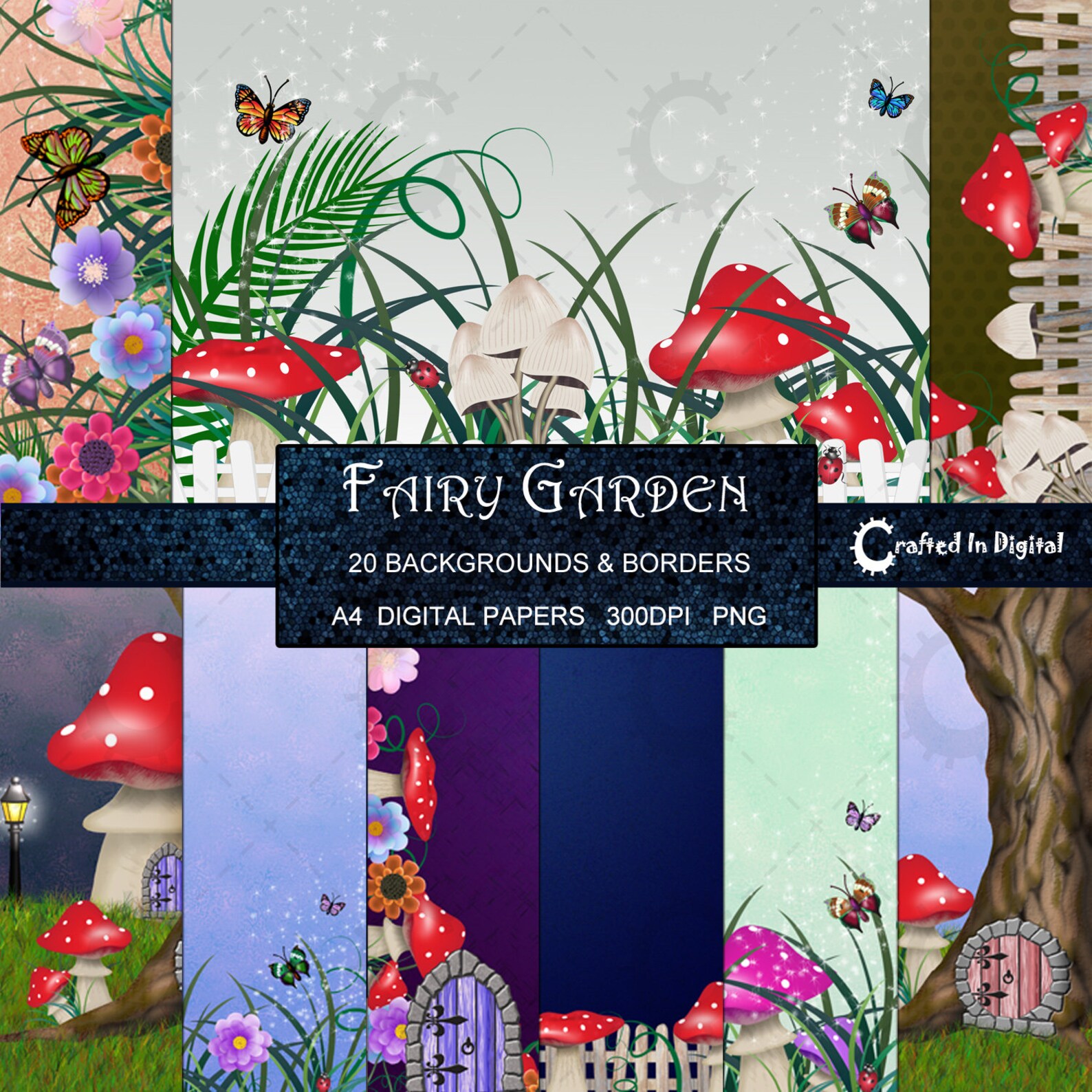 A4 Fairy Garden Backgrounds, Borders and Transparent Frames. A4 Digital ...
