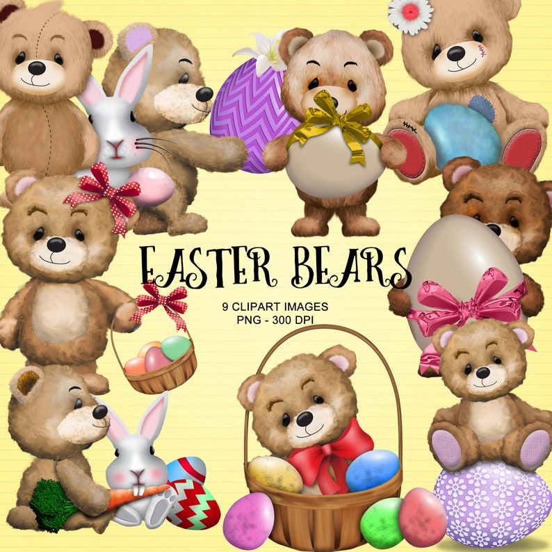 Easter Bears Clipart Collection | Etsy