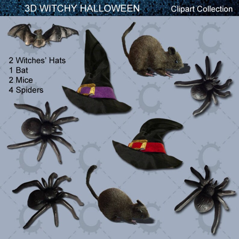 3D Witchy Halloween Clipart Collection | Etsy