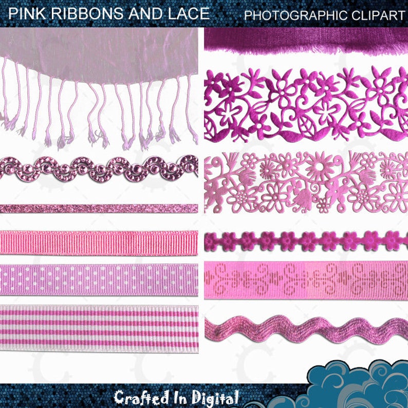 Pink Ribbon and Lace Overlays Photographic Clipart | Etsy