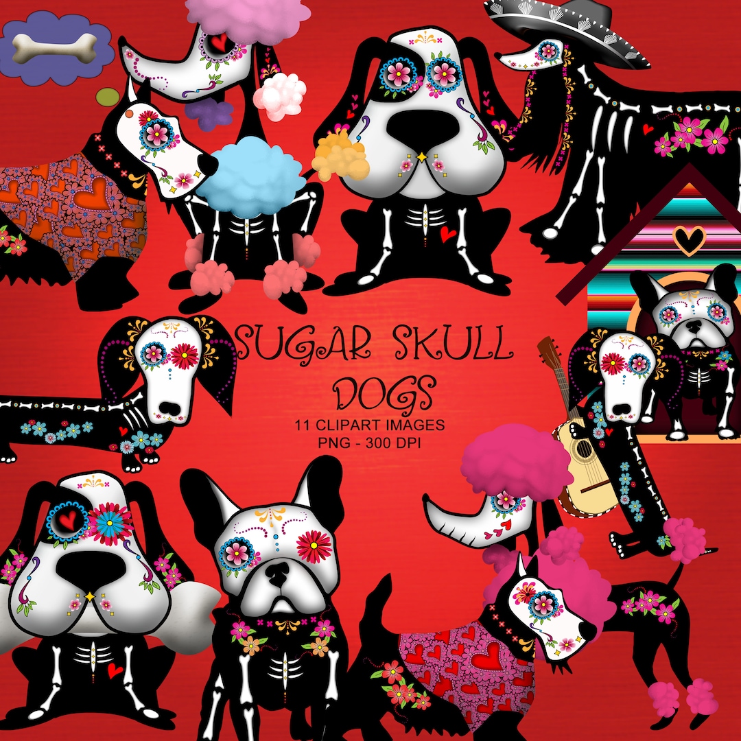 Sugar Skull Dogs - Day of the Dead Dog Clipart - Etsy