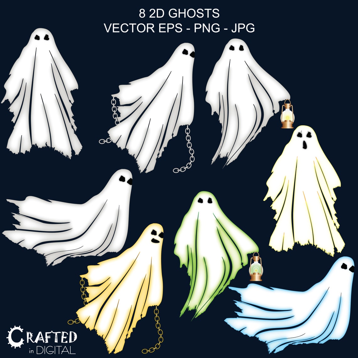 Halloween Ghosts 2D Vector Ghosts & 3D Photorealistic Ghosts | Etsy