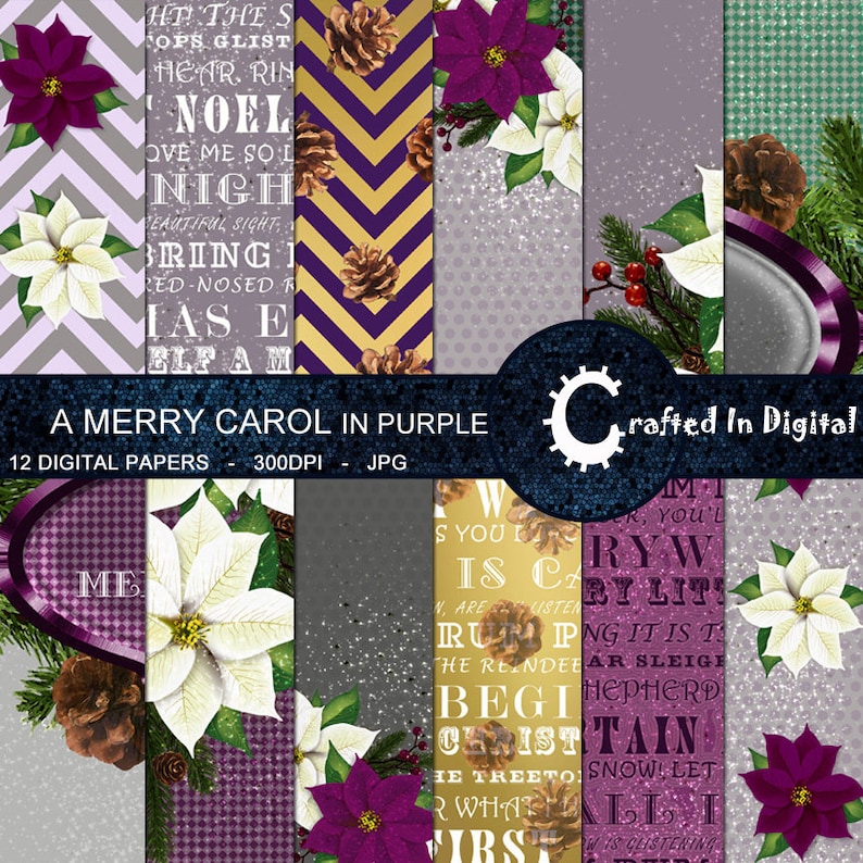 Christmas Carols In Purple Digital Paper Collection 12x12 | Etsy