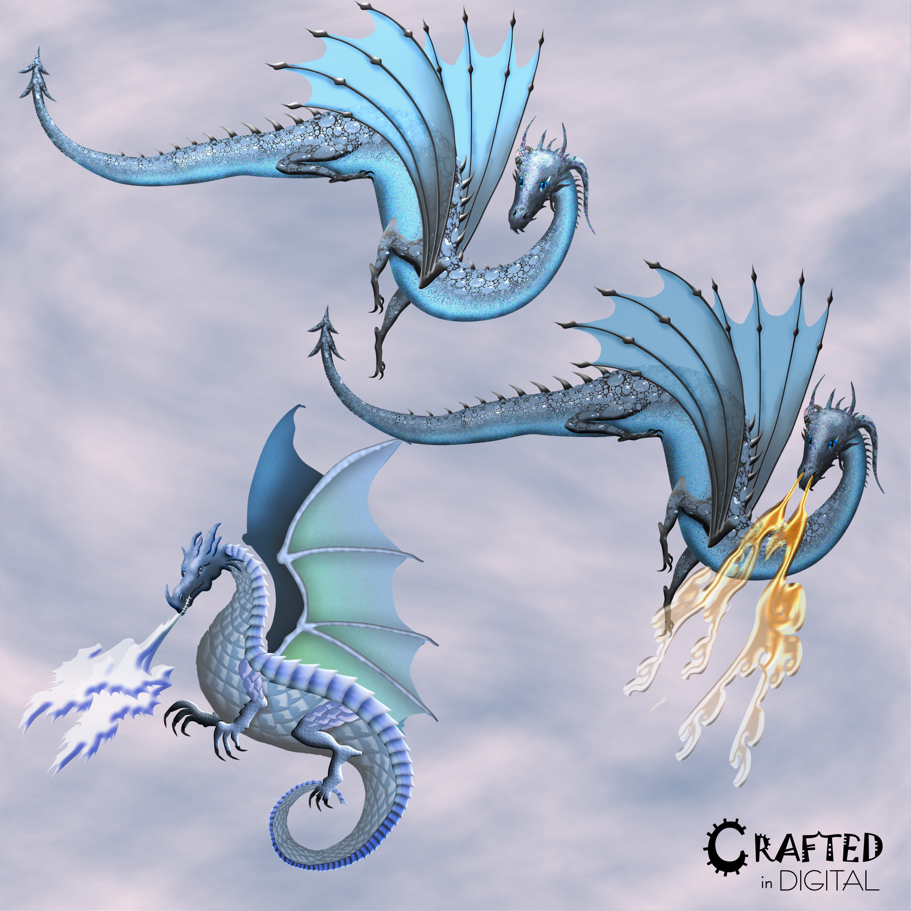 Blue Dragons Fantasy Dragons Clipart Collection | Etsy