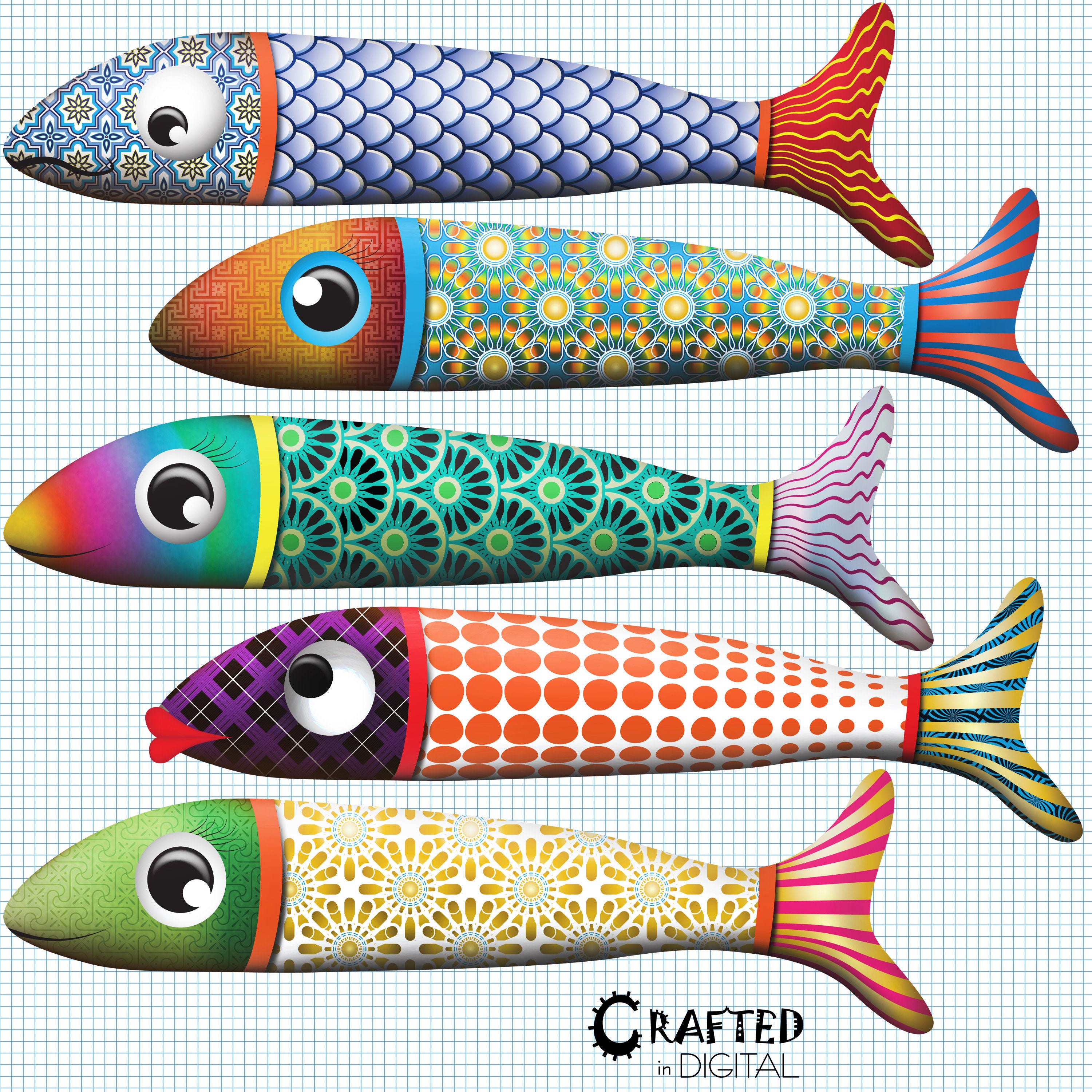 Portuguese Sardines Clipart: Colorful Fish Designs (digital Download ...