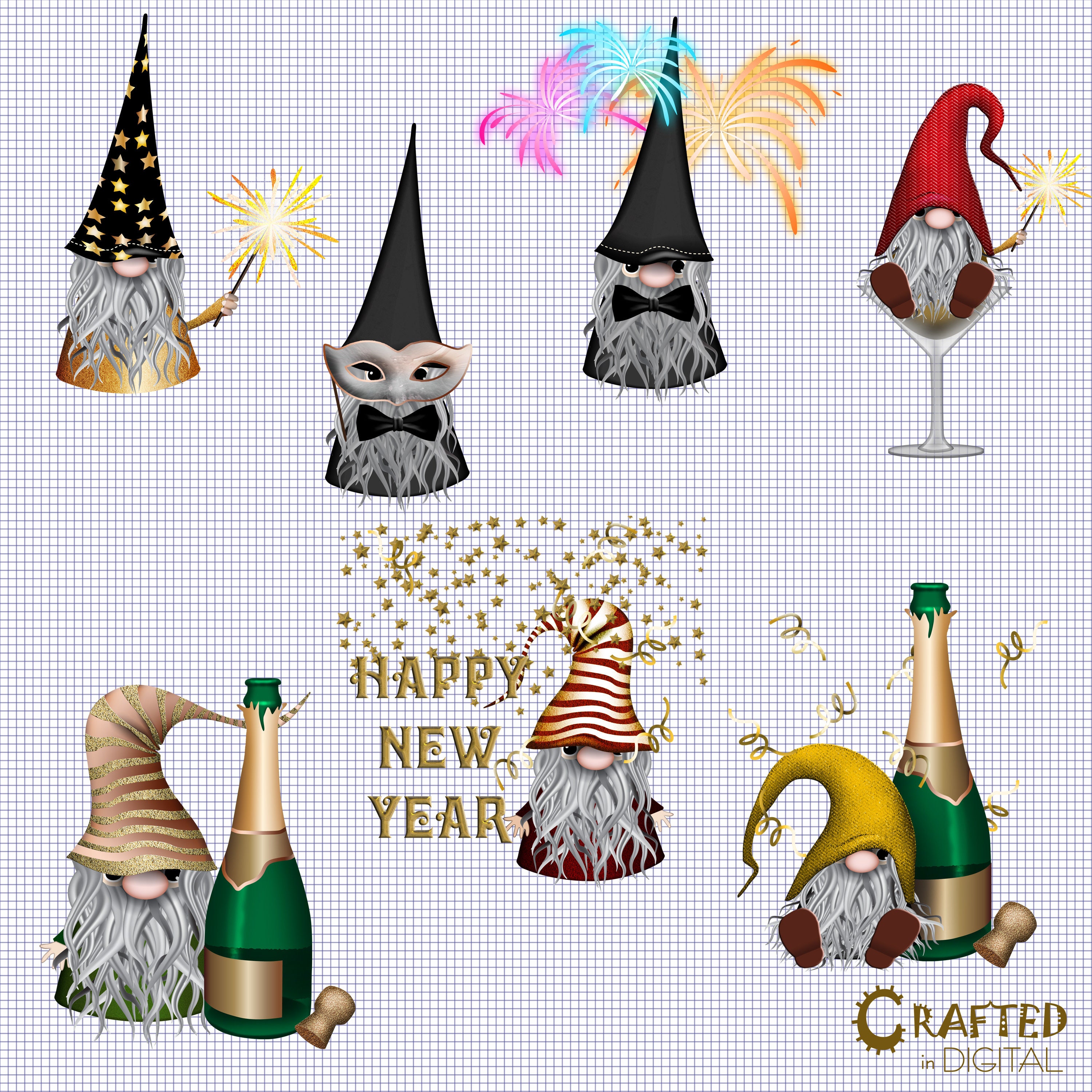 New Year's Eve Gnomes New Year's Celebration Clipart - Etsy UK