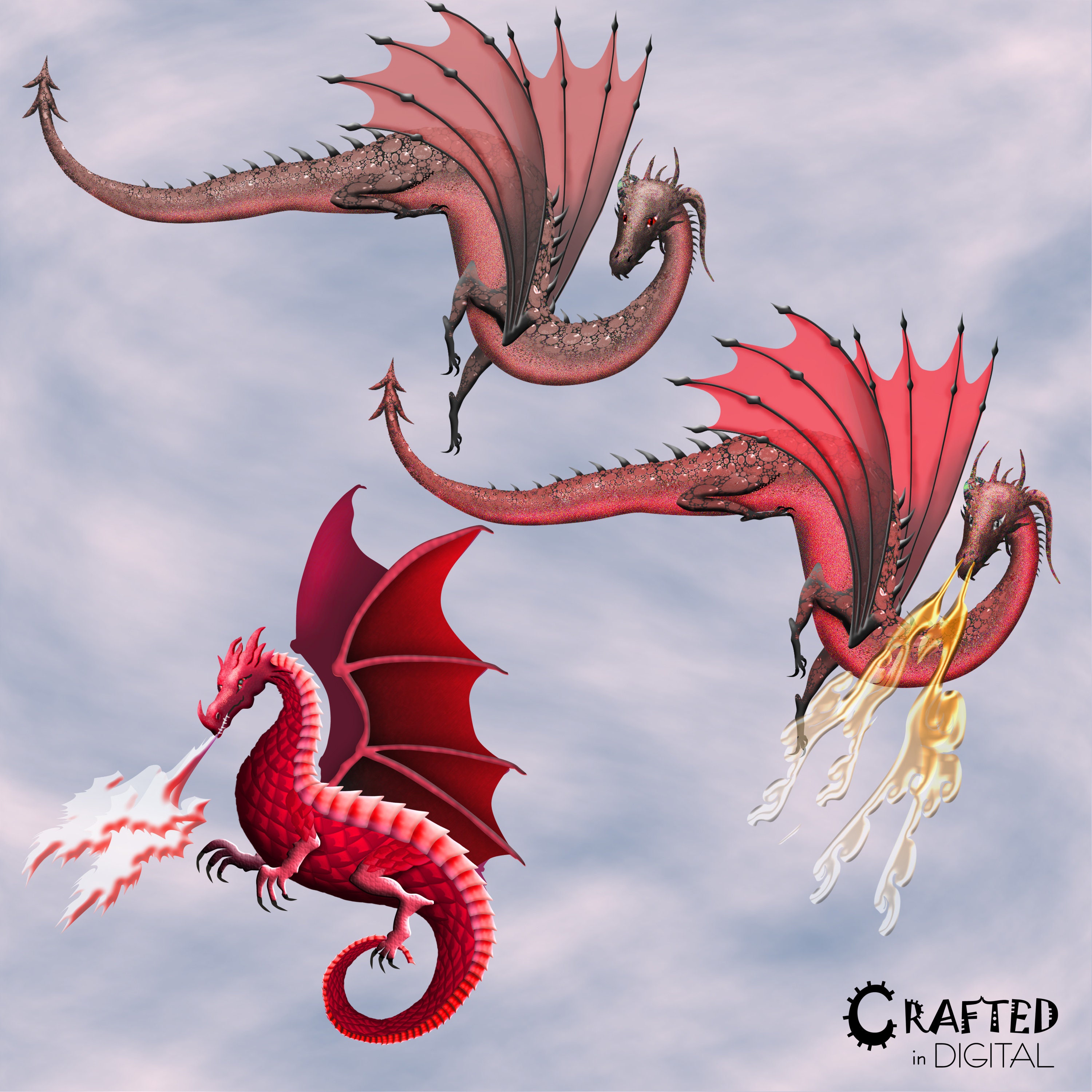Red Dragons Fantasy Dragons Clipart Collection - Etsy