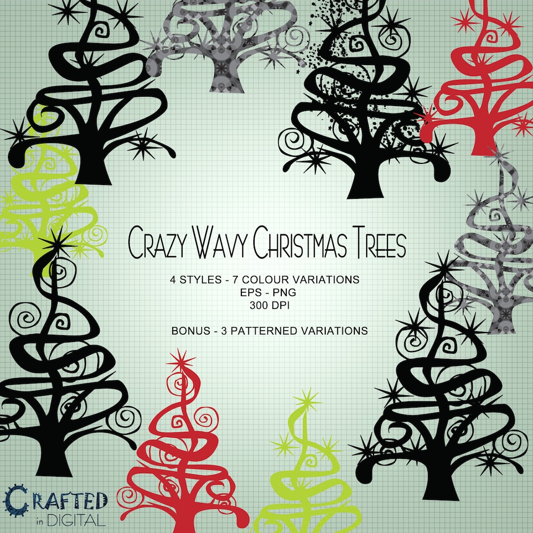 Crazy Wavy Christmas Trees, Modern Christmas Trees, Vector Christmas ...