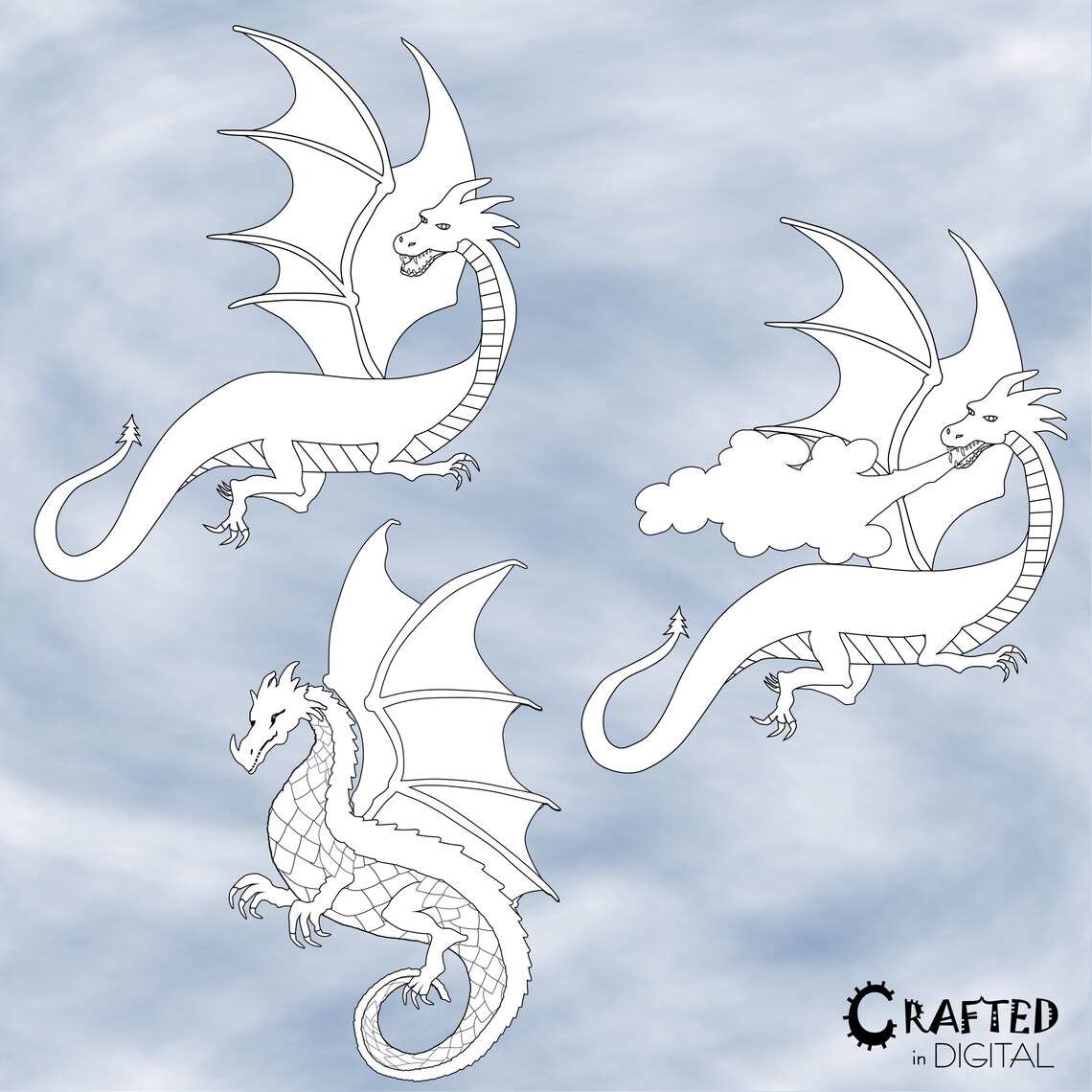 Fantasy Dragons Digital Stamps - Dragons Digistamp Collection - Etsy