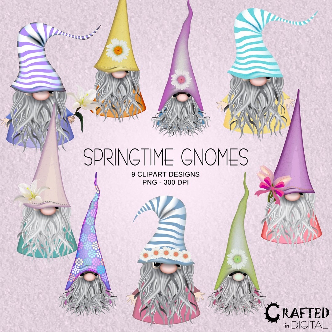 9 Springtime Gnomes - Clipart Collection - Etsy