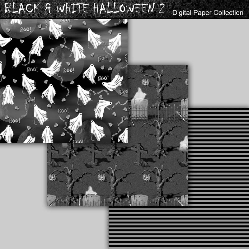 Black & White Halloween II Digital Paper Scrapbook | Etsy