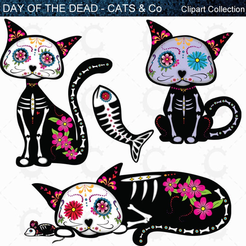 Day Of The Dead Cats & Co. Clipart Collection | Etsy