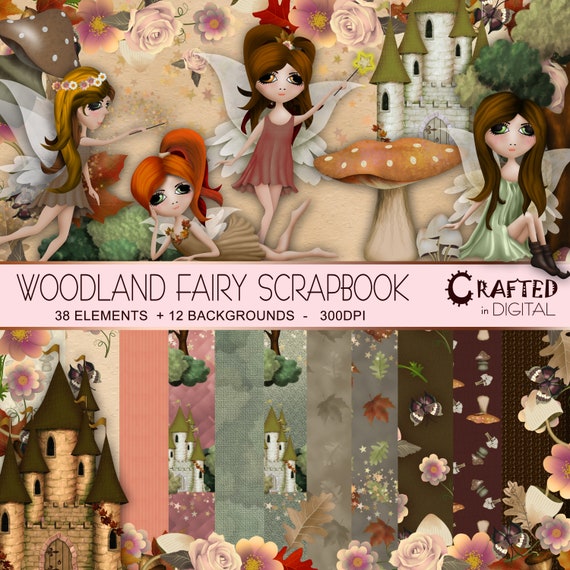 Woodland Fairies Scrapbook Kit 50 Backgrounds Frames and | Etsy