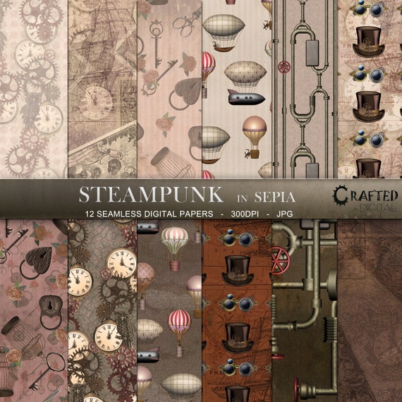 Steampunk Sepia A4 Digital Paper Collection | Etsy
