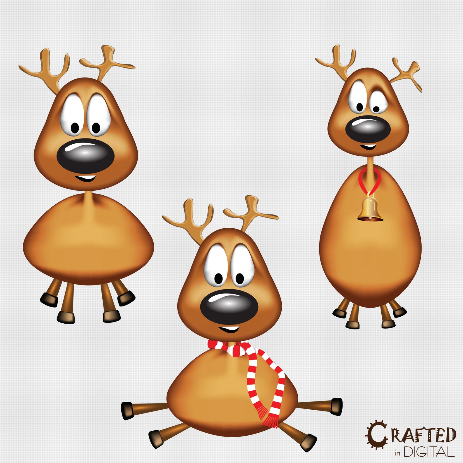8 Christmas Reindeers Clipart Collection | Etsy