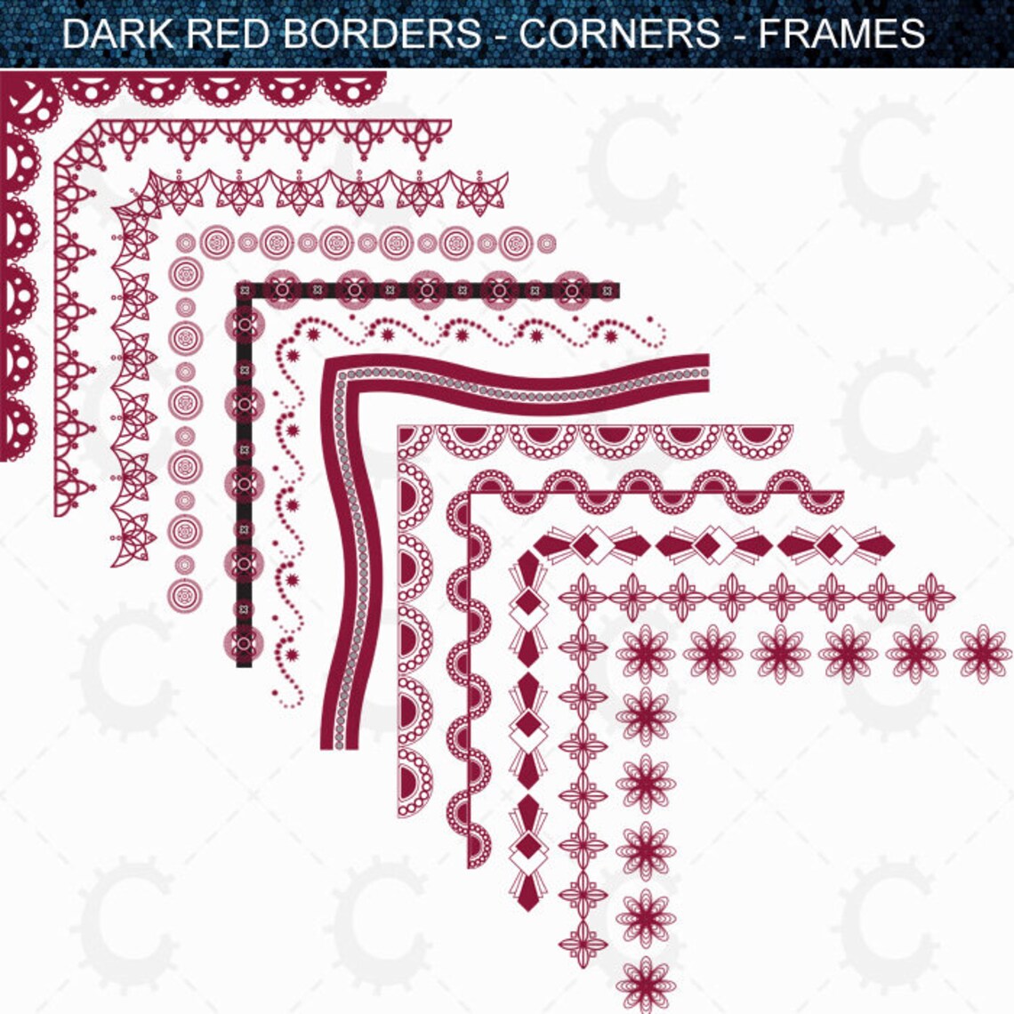 12 Dark Red Borders With Matching Corners and Frames PNG - Etsy