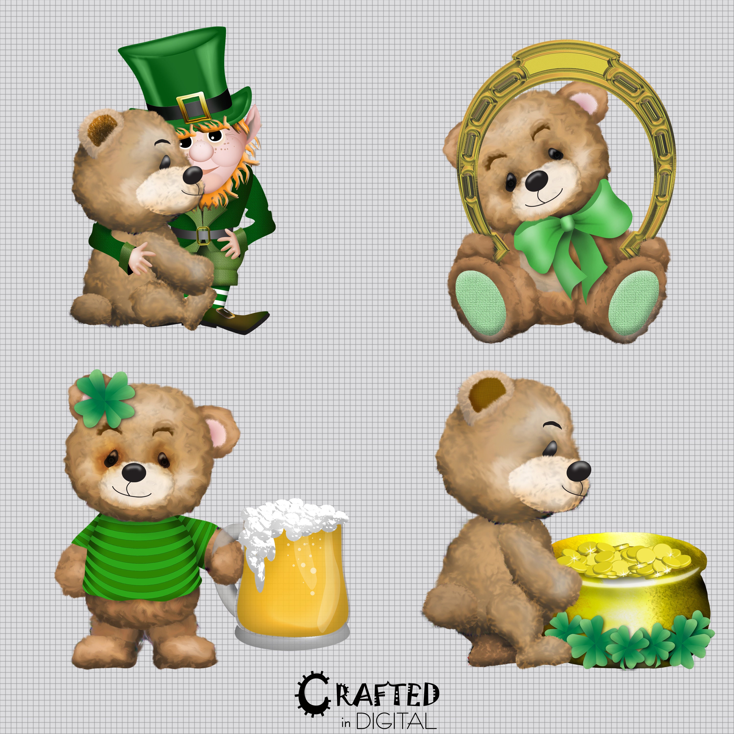 St Patrick's Day Bears Clipart Collection - Etsy