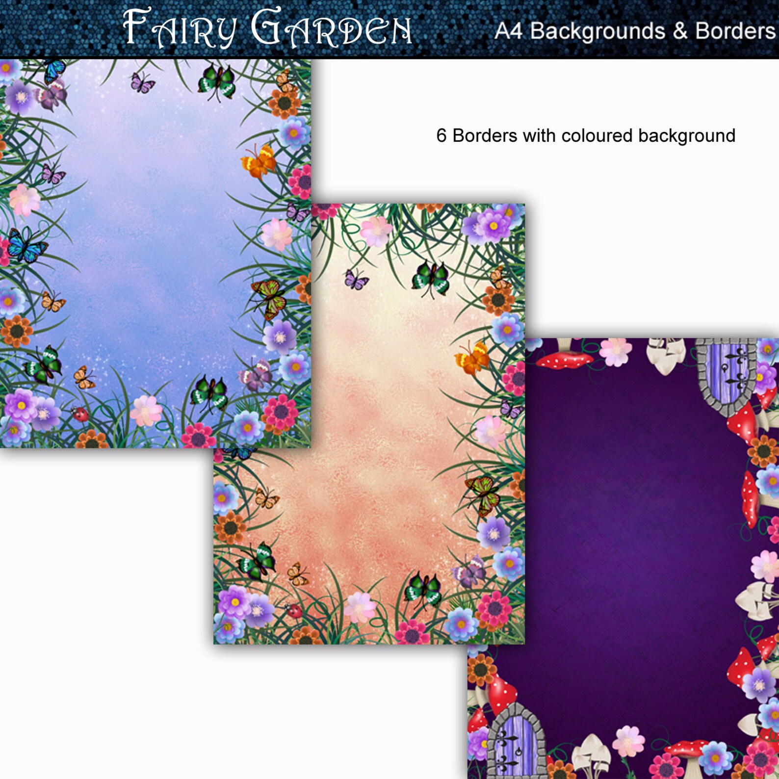 A4 Fairy Garden Backgrounds, Borders and Transparent Frames. A4 Digital ...